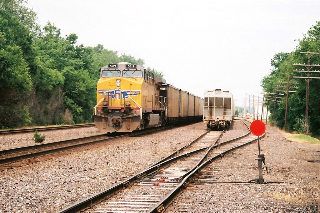UP 5654 eastbound with 5619 DPU on back of coal train